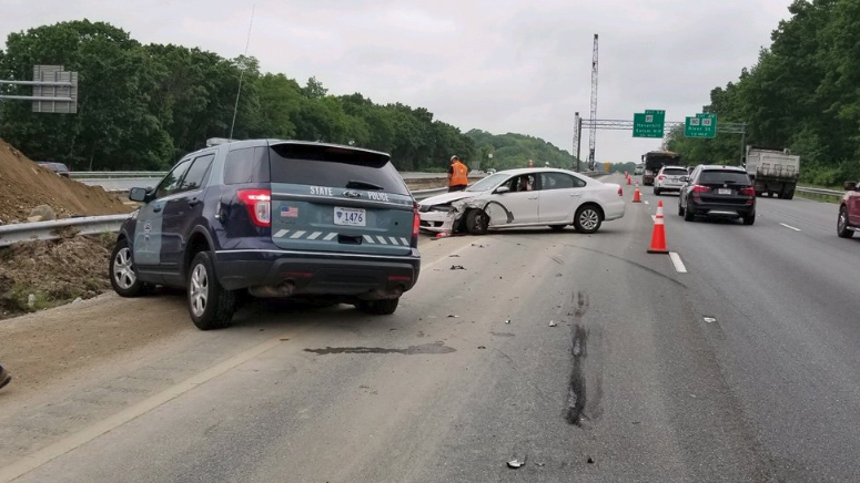 Trooper hospitalized after car hits parked cruiser in work zone on I-495 in Haverhill - Boston ...
