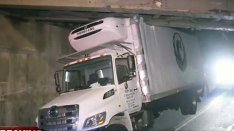 Box truck gets stuck under bridge in Bourne - Boston News, Weather ...