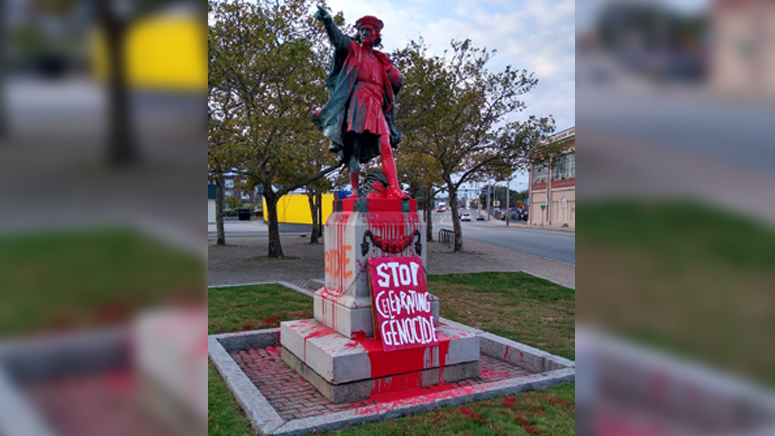 Columbus statue vandalized: ‘Stop celebrating genocide’ - Boston News ...