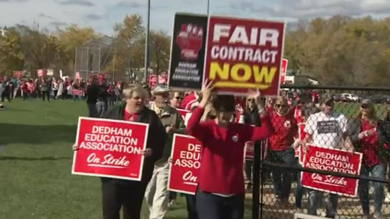 Dedham teachers continue strike, meet with school officials - Boston ...