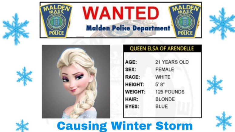 Queen Elsa wanted by Malden police for creating winter storm - Boston ...