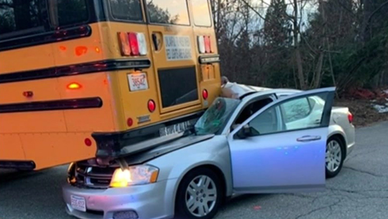 Bedford crash leaves car wedged under school bus - Boston News, Weather ...