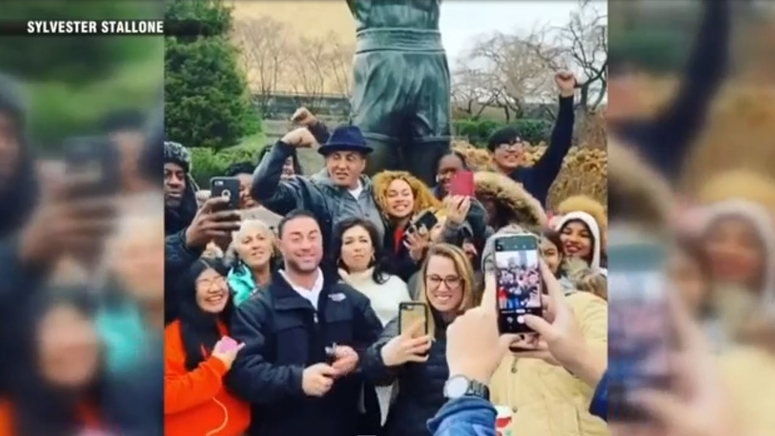Stallone surprises group of high school students at his ‘Rocky’ statue ...