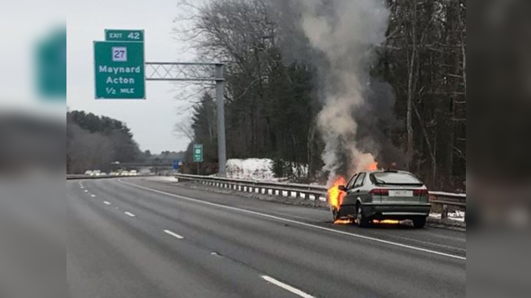 Car goes up in flames on Route 2 in Acton - Boston News, Weather ...
