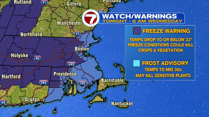 Freeze warning, frost advisory issued for Massachusetts - Boston News ...