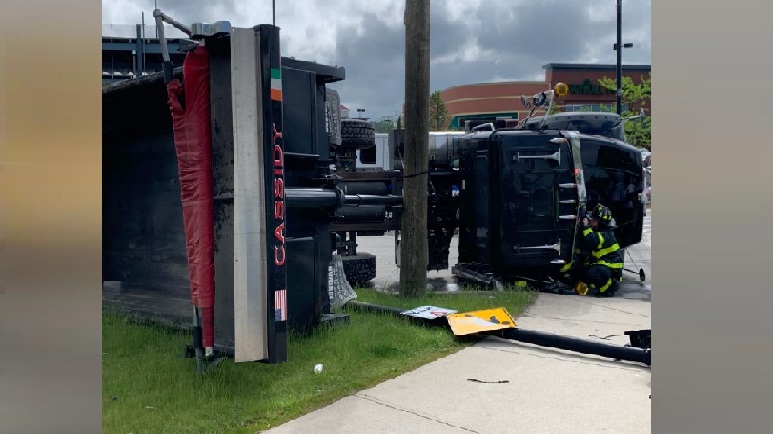 Crews respond to dump truck rollover in Dedham - Boston News, Weather ...