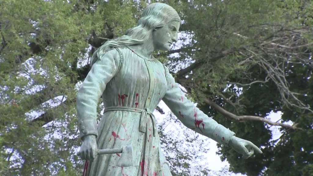 Hannah Duston statue vandalized with red paint in Haverhill – Boston ...