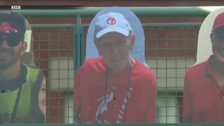 Cutout of WHDH owner Ed Ansin joins Bernie Rubin in stands at Fenway ...