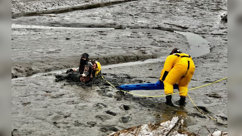 Firefighters Pull Woman Out Of Mud After She Gets Stuck While Hiking In
