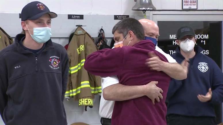 Merrimac firefighters reunite with man whose life they saved - Boston ...