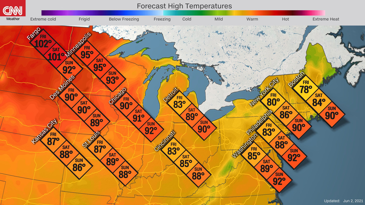 Heat wave pushes east, raising temperatures in major cities this ...