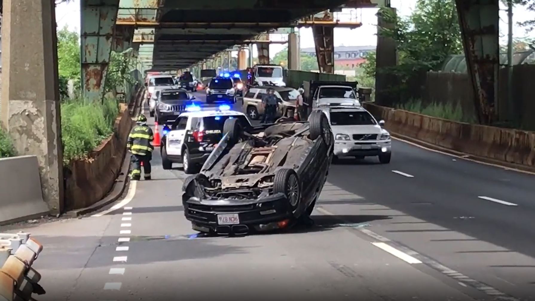 Rollover crash slows traffic on Tobin Bridge in Chelsea - Boston News ...