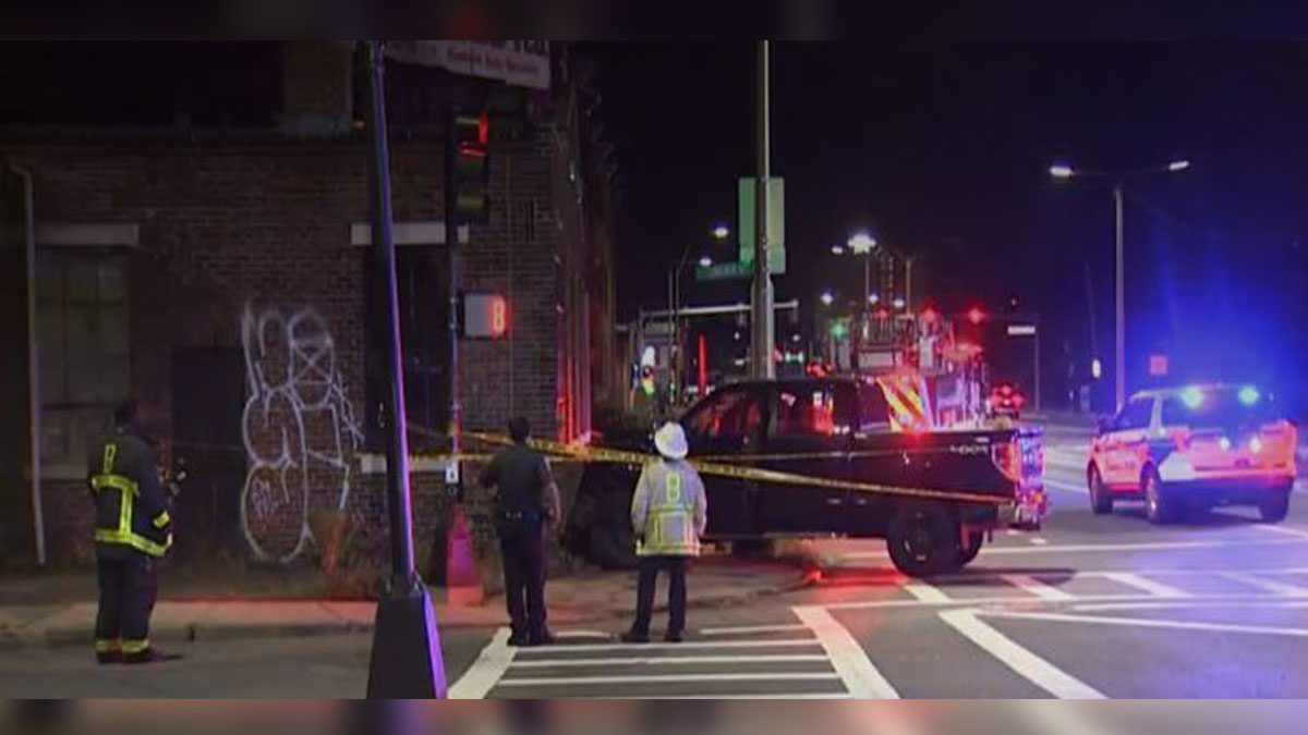 Driver Hospitalized After Truck Slams Into Allston Auto Body Shop