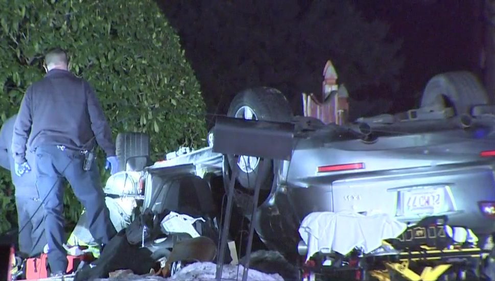 Driver hospitalized after car crashes into utility pole, overturns in ...