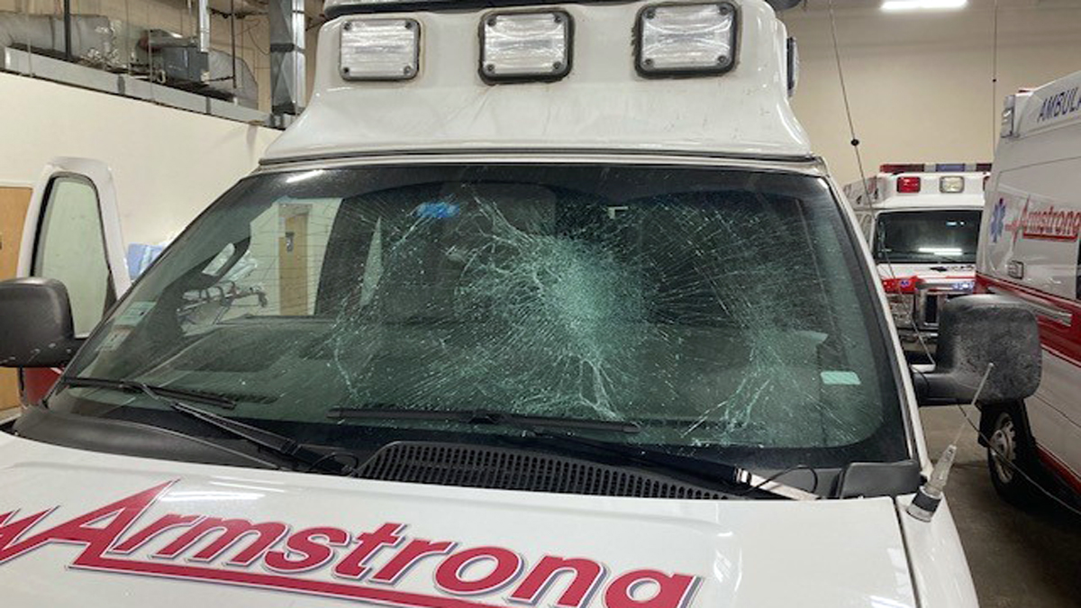 Windshield of ambulance transporting patient shattered by chunk of ice ...