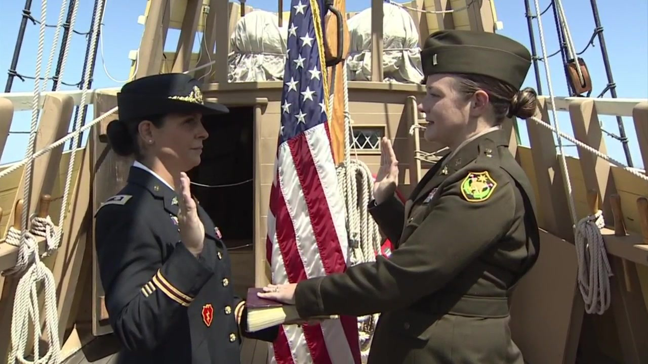 First female army officer commissioned on Mayflower replica - Boston ...
