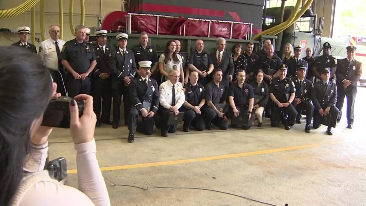 First responders honored for heroism after rescuing man trapped in car in Milford - Boston News ...