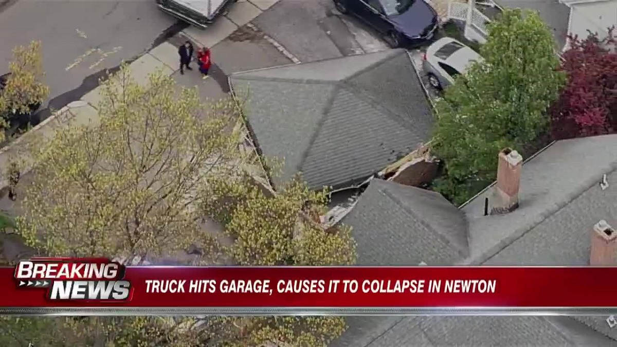 Truck hits garage in Newton, causes it to collapse - Boston News ...