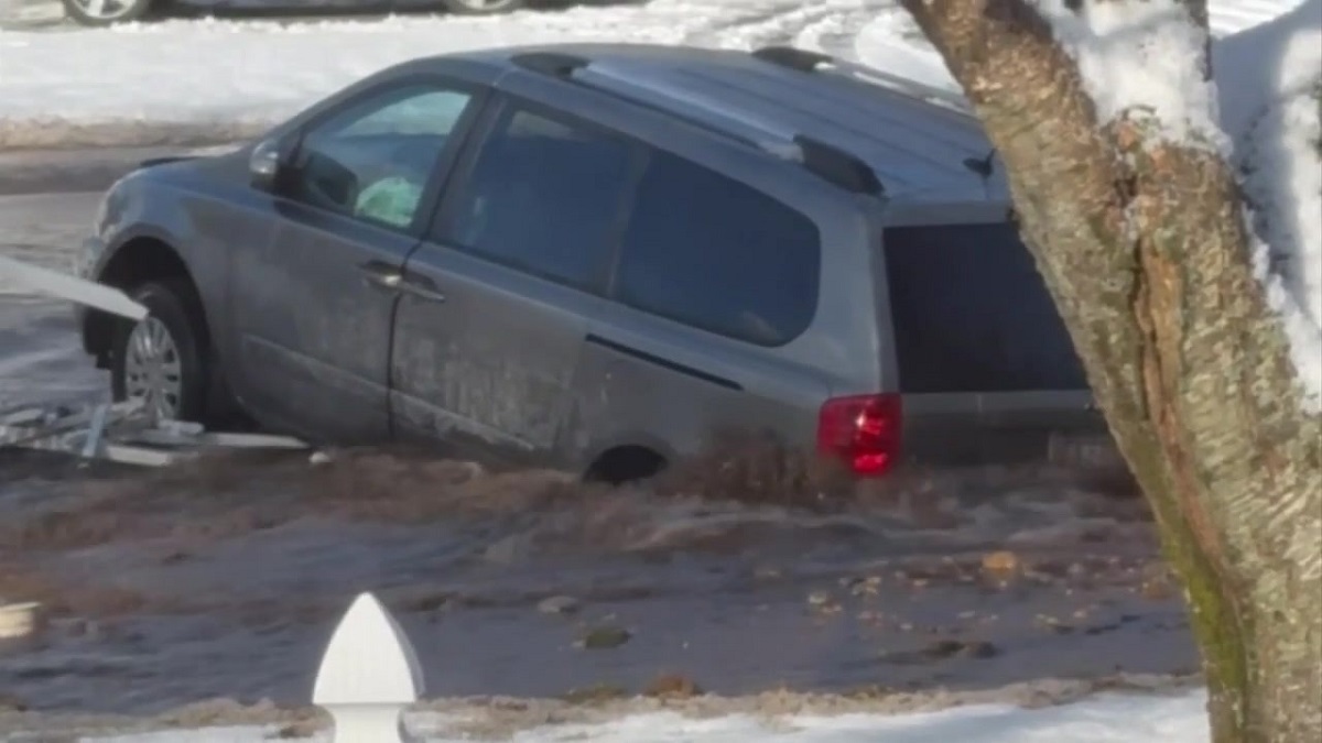 Sinkhole swallows van in Attleboro after crash into fire hydrant ...