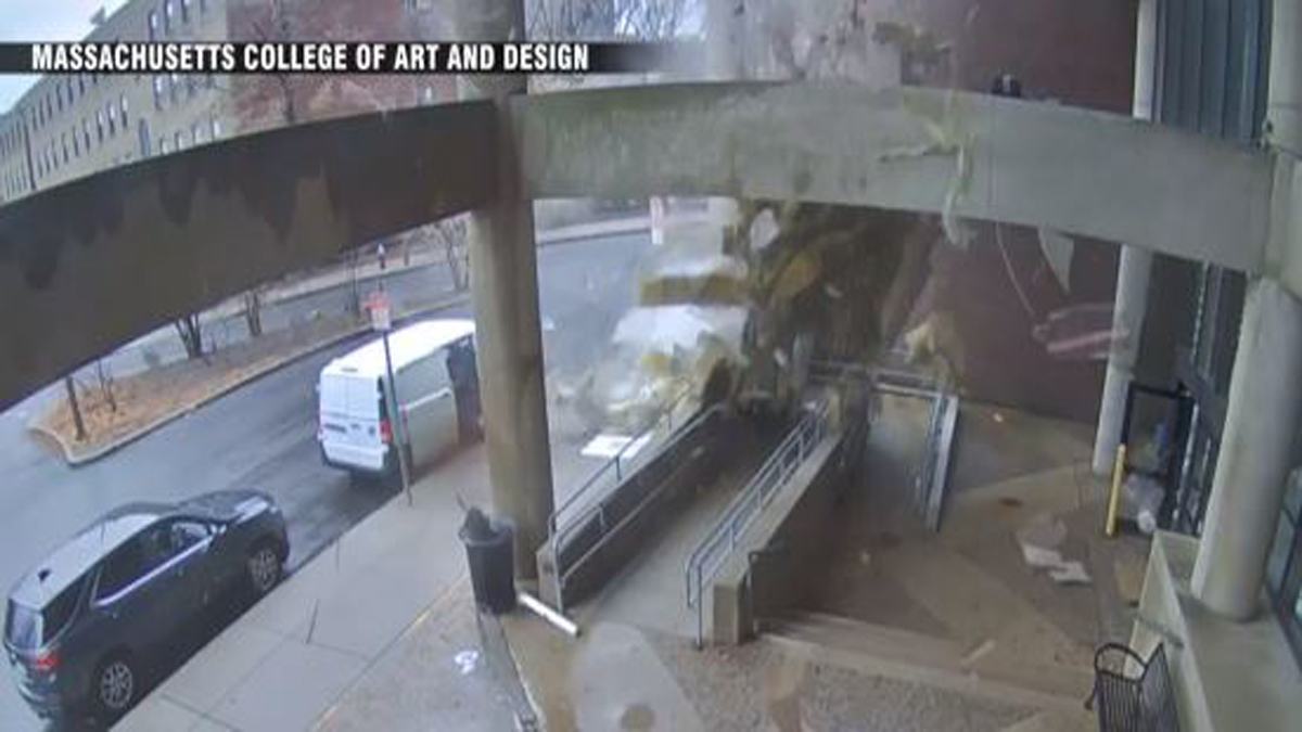 WATCH: New video shows moment debris fell from MassArt building ...