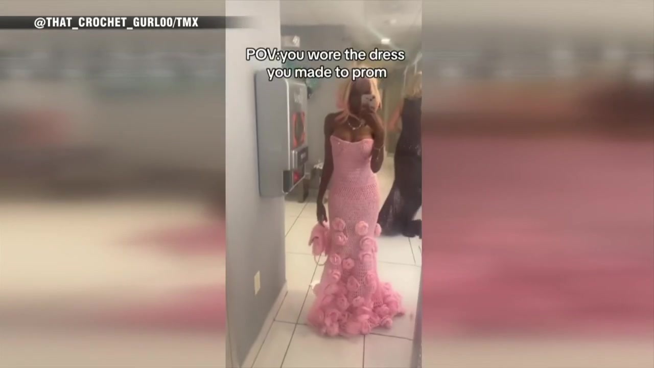 18-year-old Somerville crochet designer goes viral for pink prom dress ...