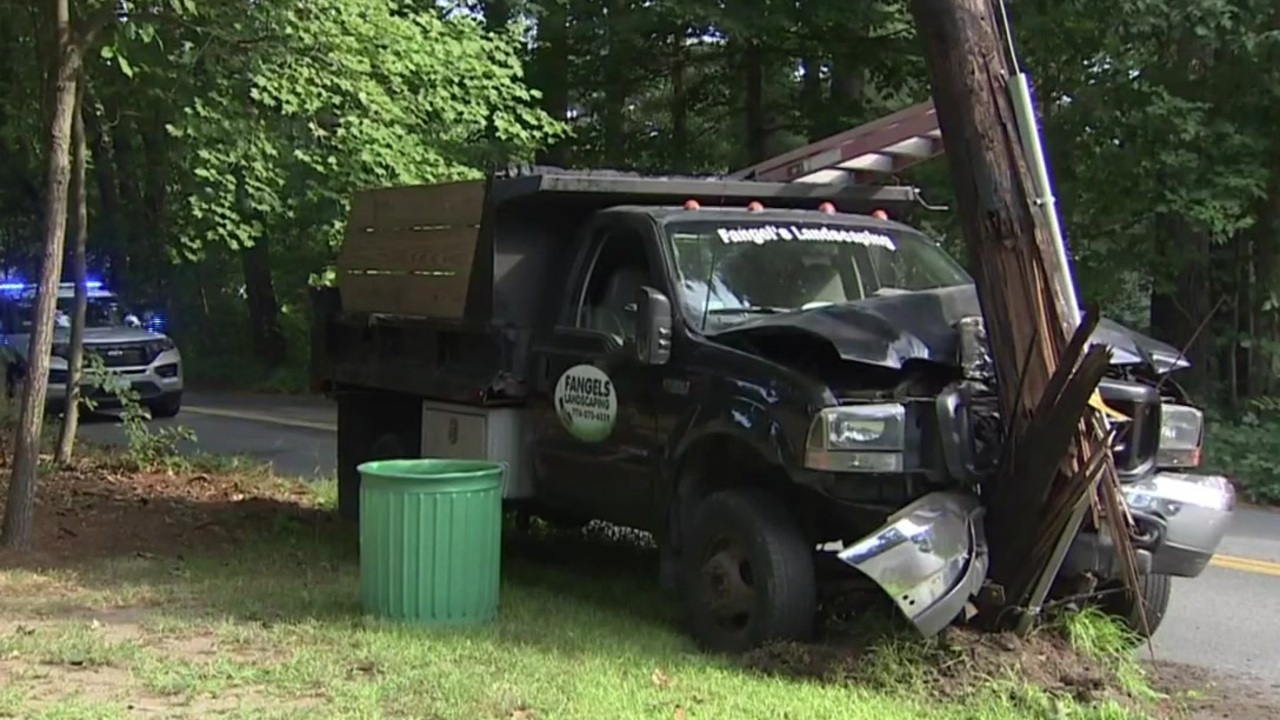 Landscaping truck crashes into pole in Sudbury - Boston News, Weather ...