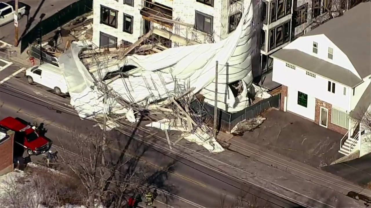 Whipping winds collapse scaffolding in Quincy - Boston News, Weather ...