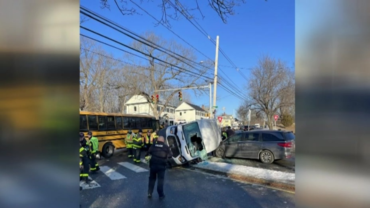 7 sent to hospital after rollover crash involving school bus in Waltham ...