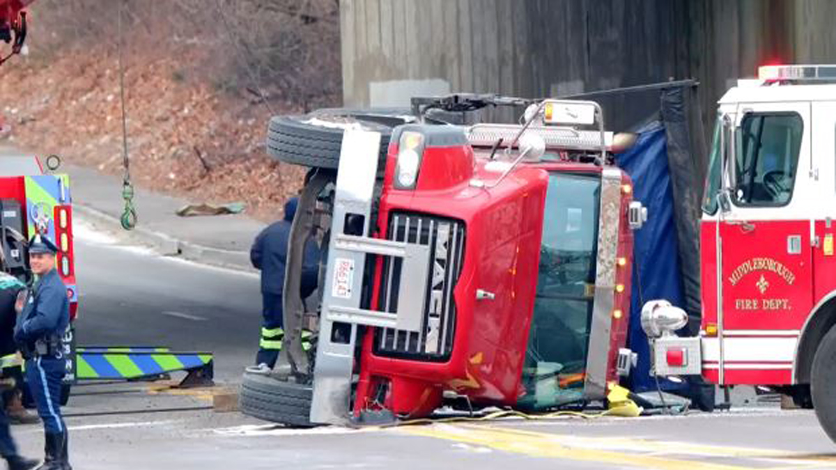 Large truck crashes into train bridge in Middleboro - Boston News ...