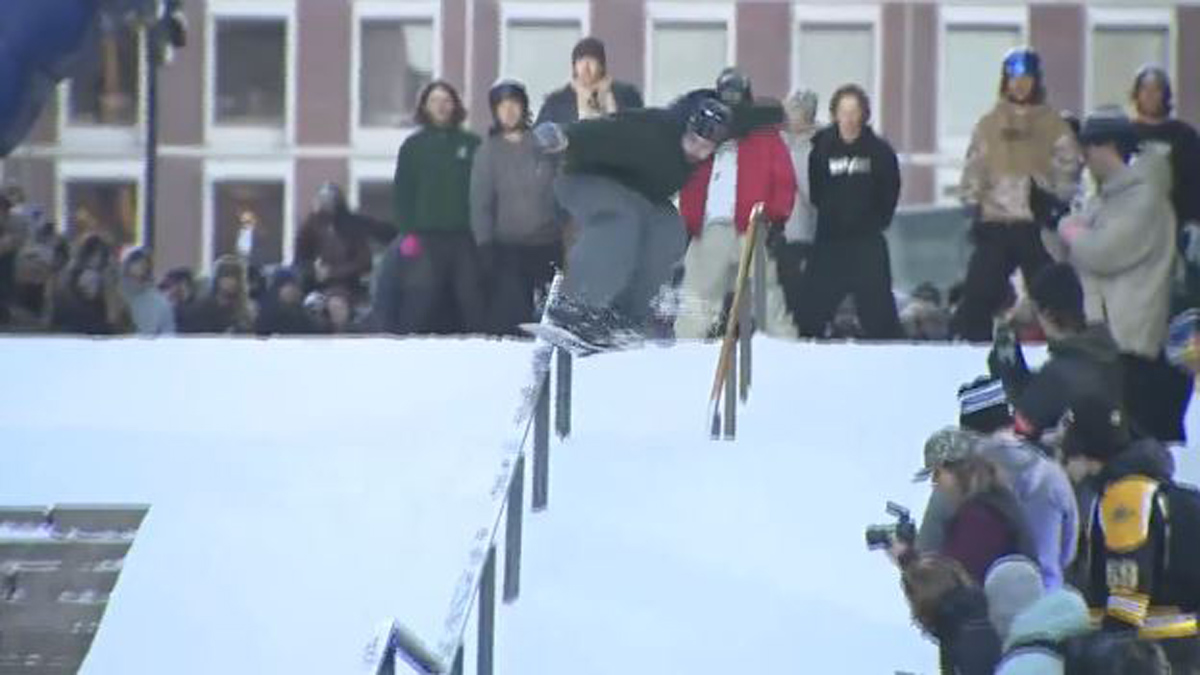 Thousands turn out for Red Bull Heavy Metal street snowboarding event on City Hall Plaza ...