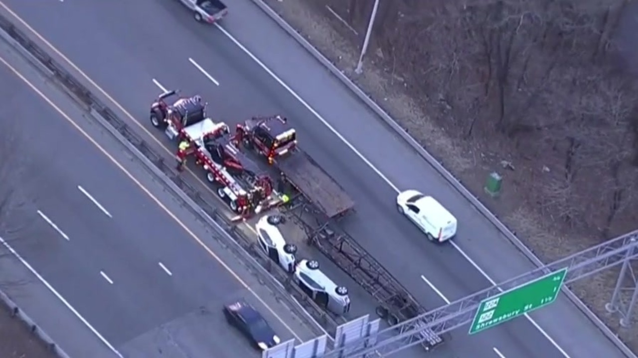 Trailer flips on 290-E in Worcester, vehicle towing fled scene - Boston ...