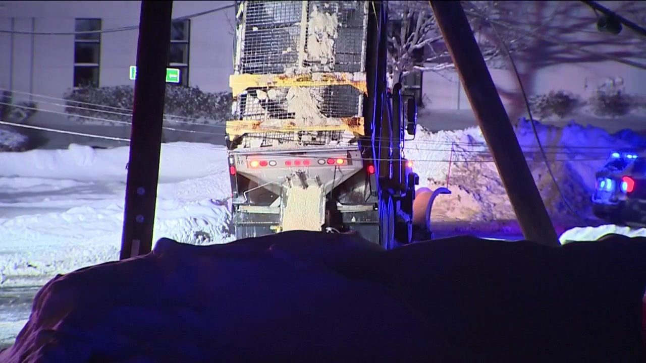 Plow truck strikes utility pole in Waltham - Boston News, Weather ...